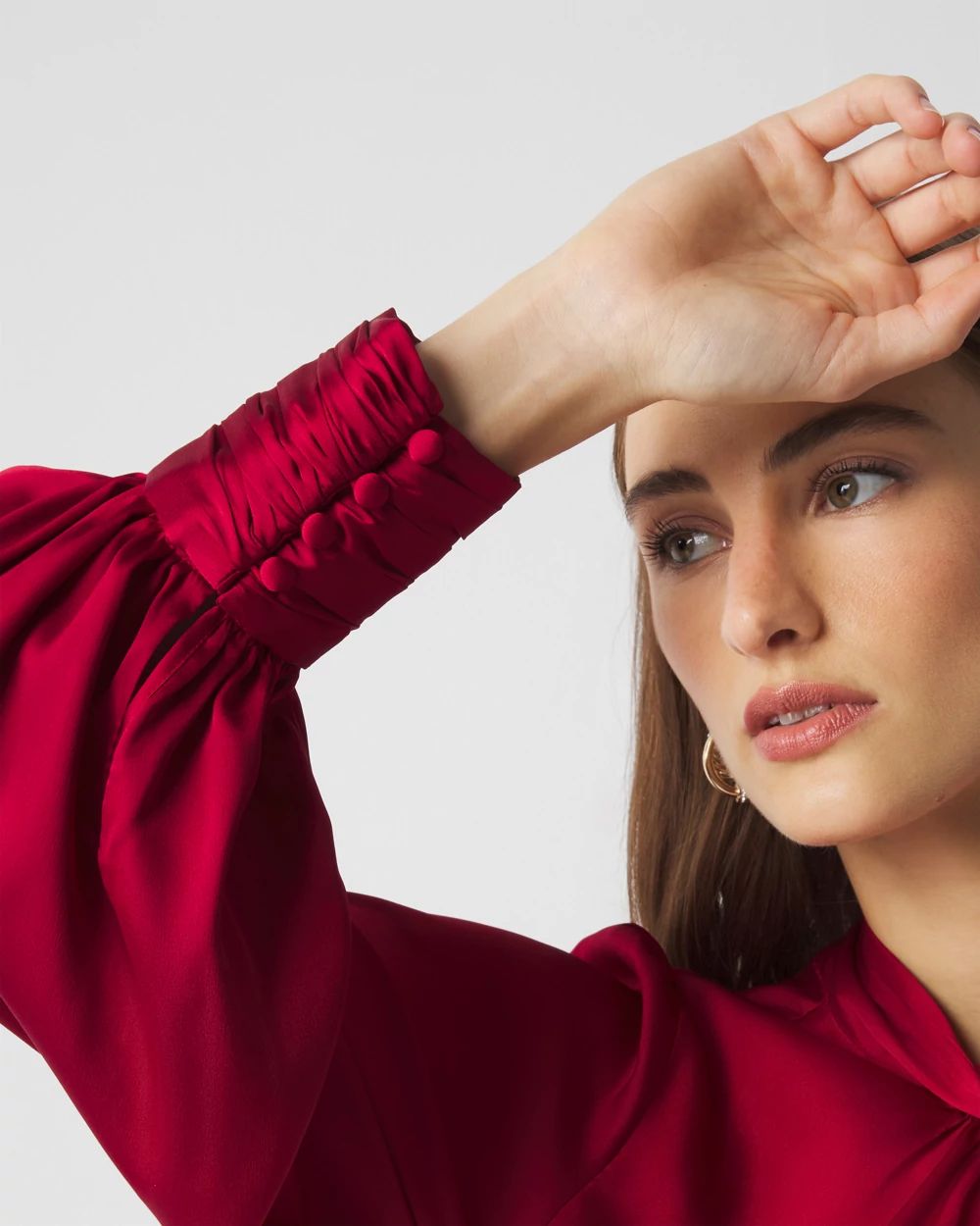 Long Sleeve Twisted Neck Satin Blouse | White House Black Market